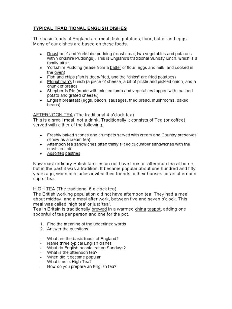 Traditional English Dishes Overview | PDF