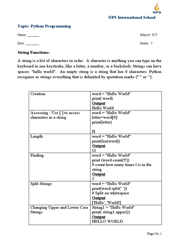 Grade 7 Ict Python Asynchronous Learning Pdf String Computer 2905