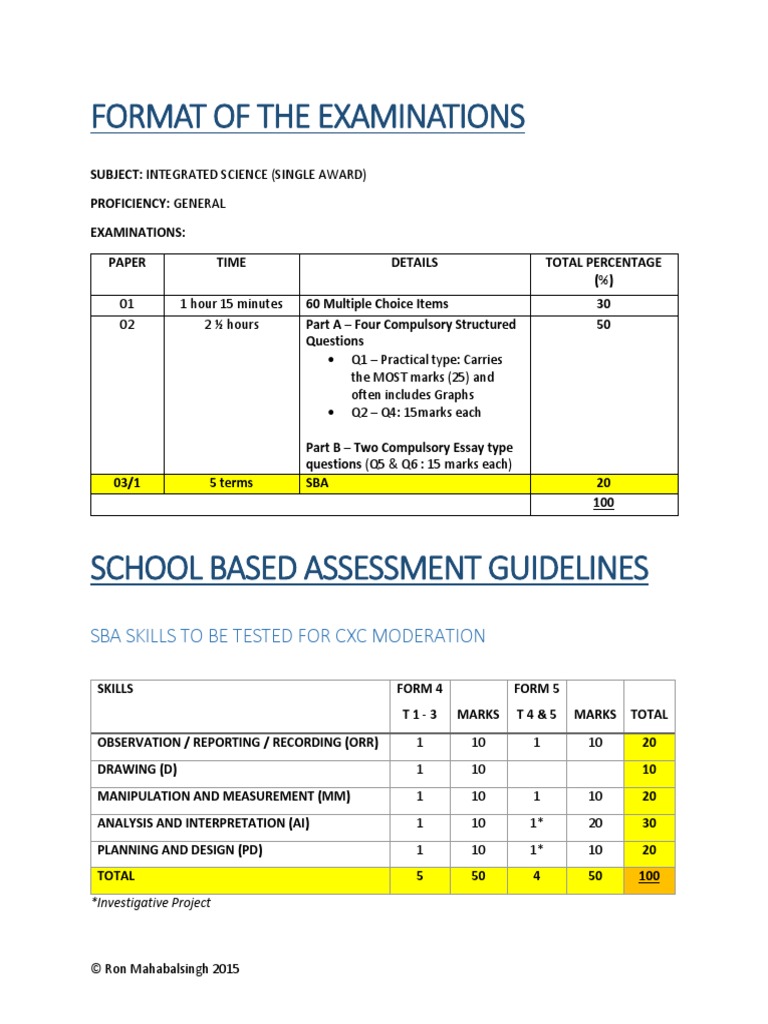 School Based Assessment Guidelines | PDF