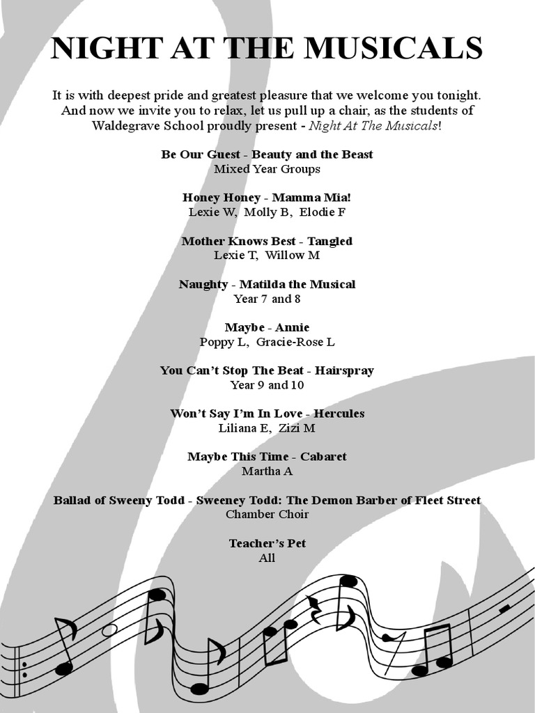 Night at The Musicals: Mixed Year Groups | PDF | Entertainment ...