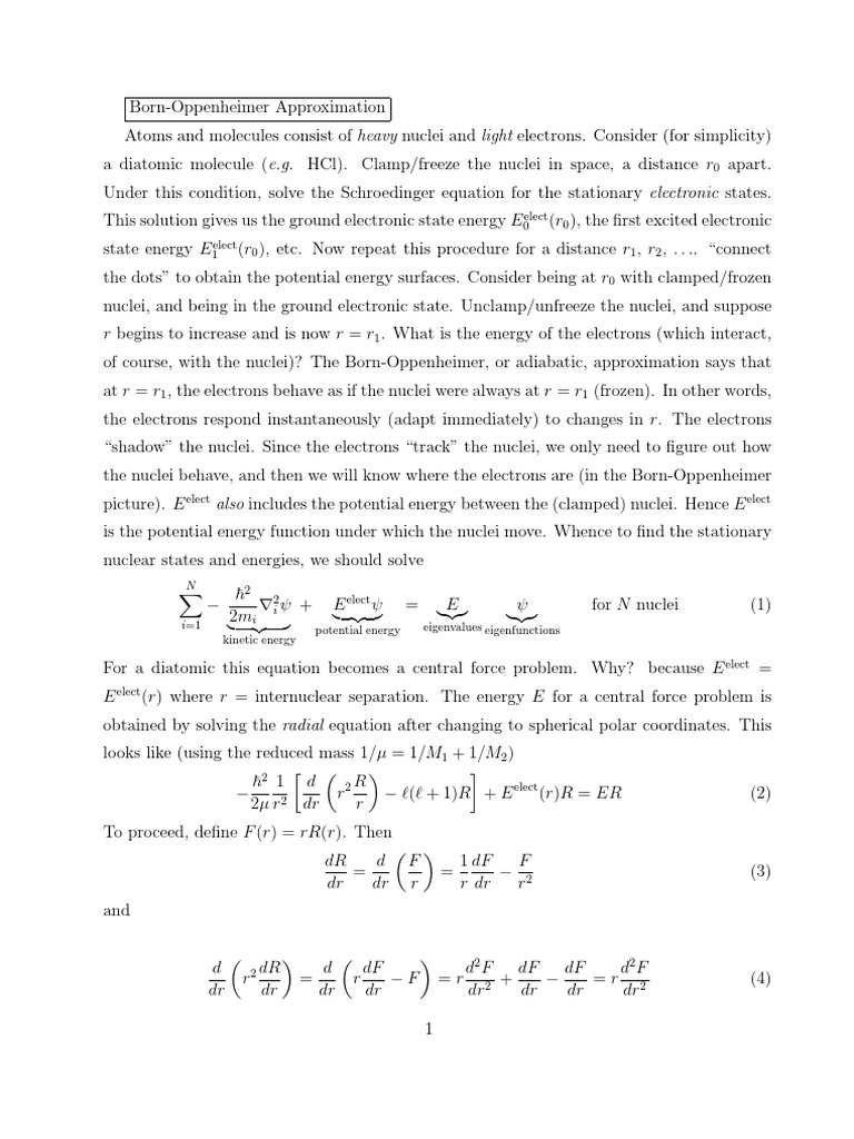 Born Oppenheimer Approximation Pdf Absorption Spectroscopy Electromagnetic Radiation