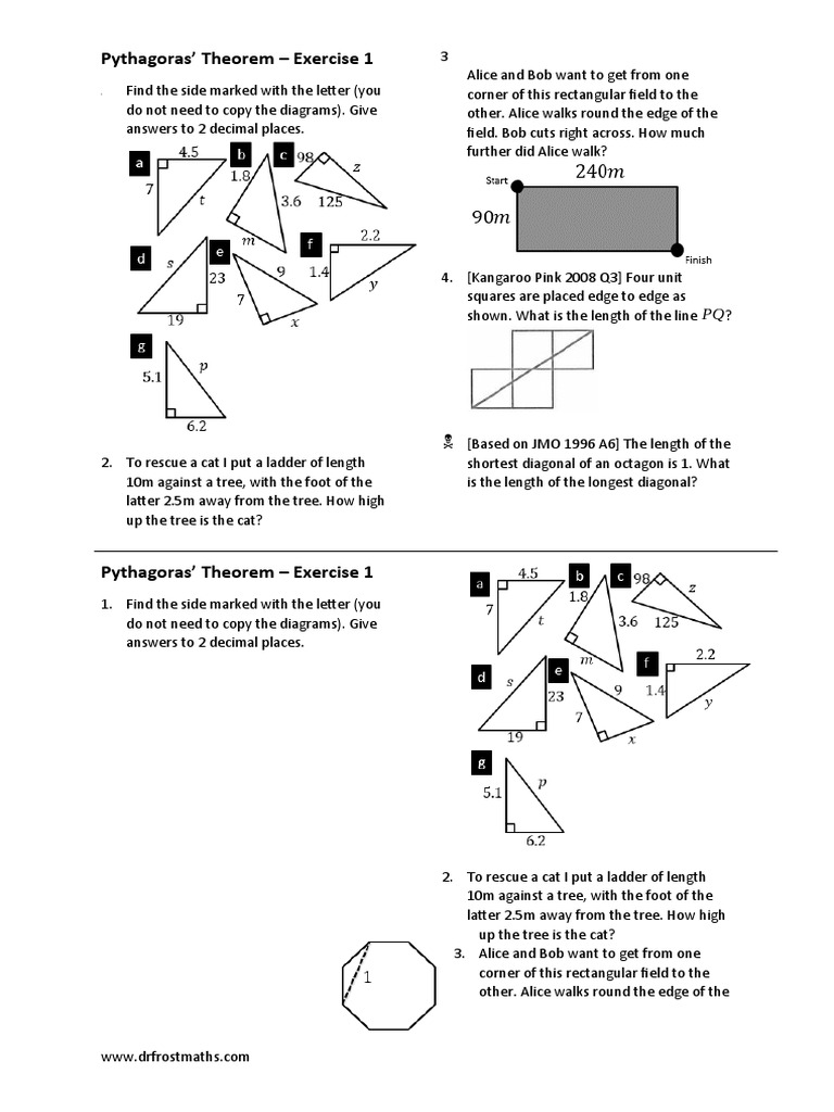 Yr7 Pythagoras Exercises | PDF | Triangle | Area