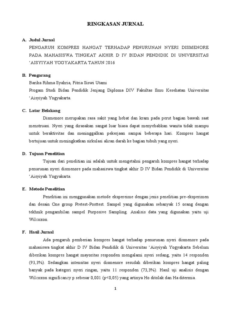 MENGURANGI NYERI HAID DENGAN KOMPRES HANGAT | PDF