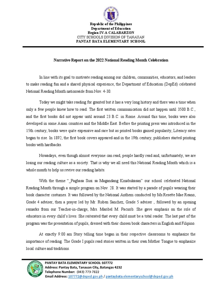 Narrative Report Reading Month 2022 | PDF