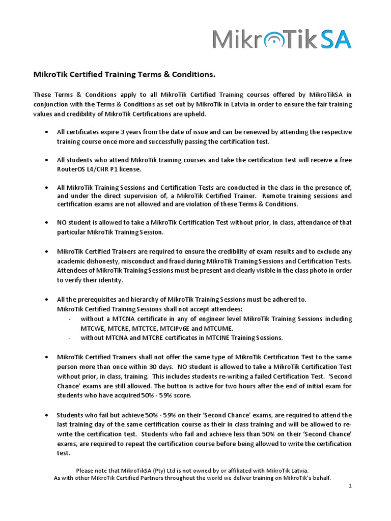 MikroTik Training Terms & Conditions | PDF | Test (Assessment ...