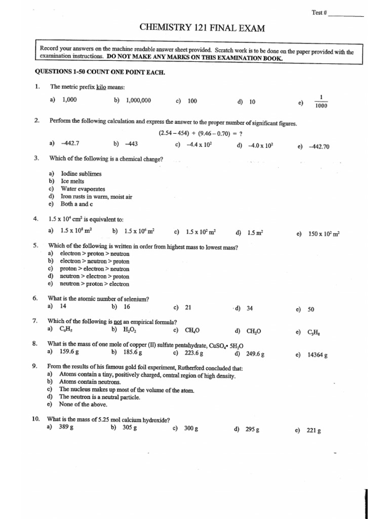 Chemistry Final Exam | PDF