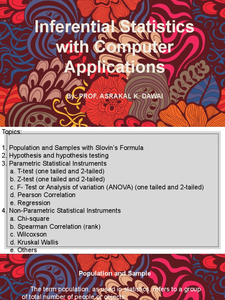 Inferential Statistics With Computer Application Lesson 1 | PDF | Statistical Significance ...
