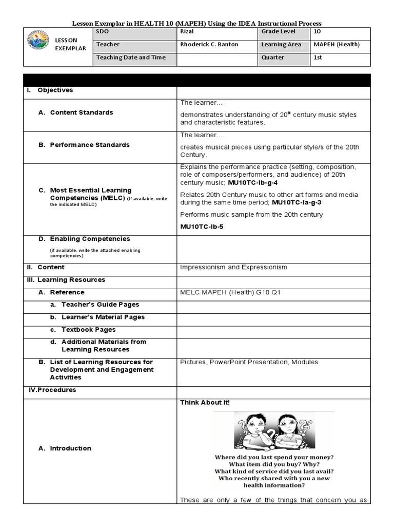 LESSON EXEMPLAR in Health 10 Q1 | PDF | Health Care | Health Professional