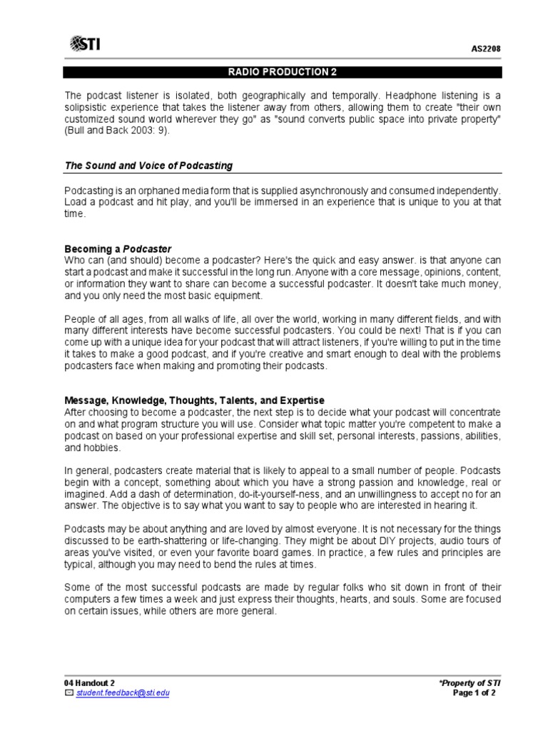 Radio Prod 2 H2 | PDF | Podcast | Thought