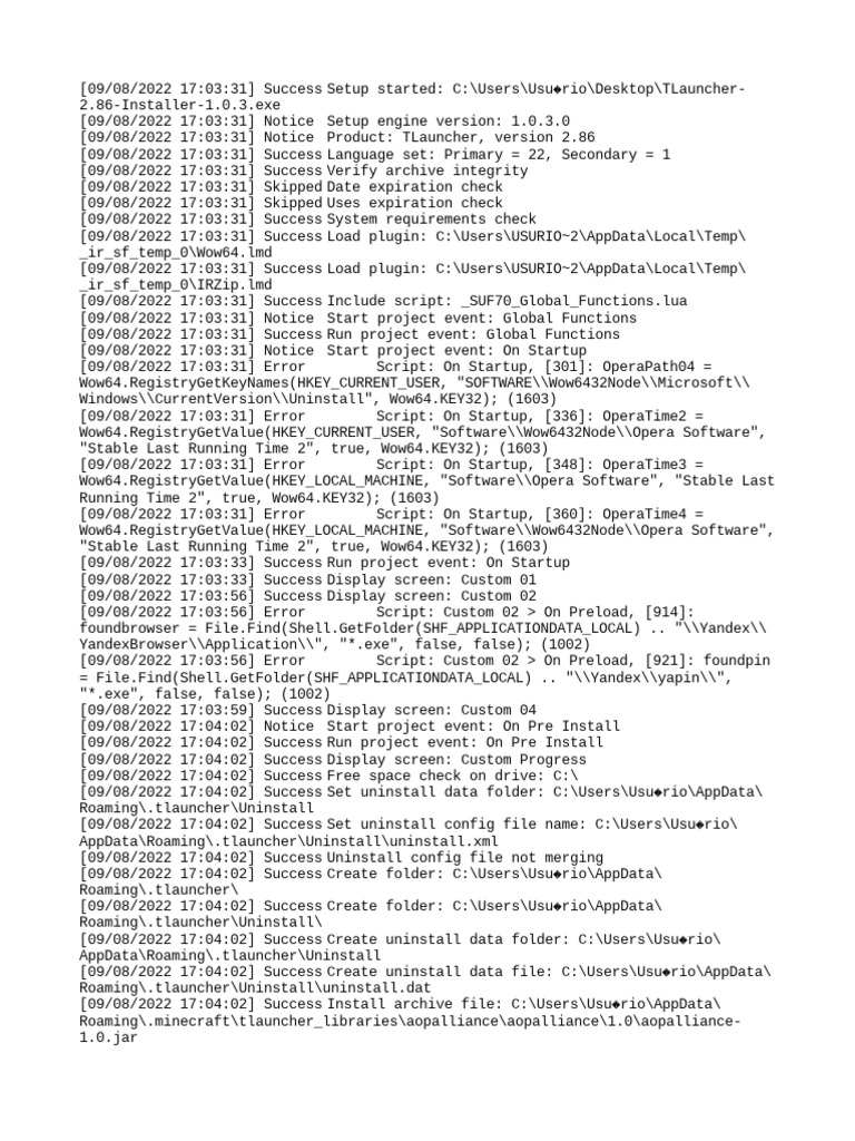 TLauncher Setup Log | PDF | Windows Registry | Computing