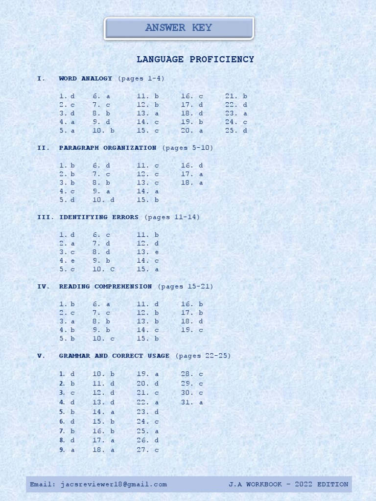 WorkBook Answer Key | PDF | Cognitive Science | Human Communication