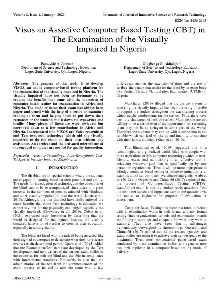 Visos An Assistive Computer Based Testing (CBT) in The Examination of ...
