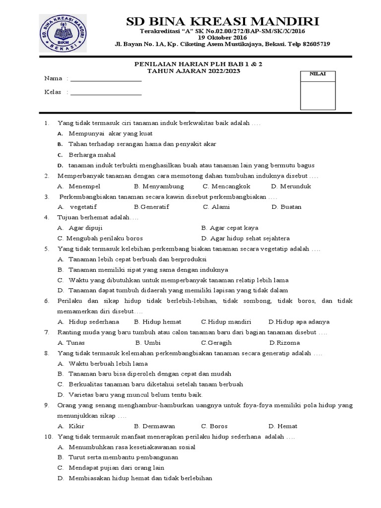 PH PLH Bab 1 Dan 2 Kelas 6 | PDF | Griya & Taman