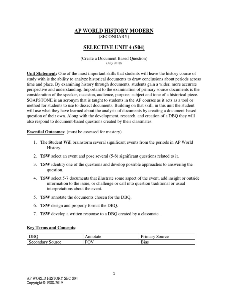 AP World History S04 Create A DBQ | PDF | Rubric (Academic) | Primary ...