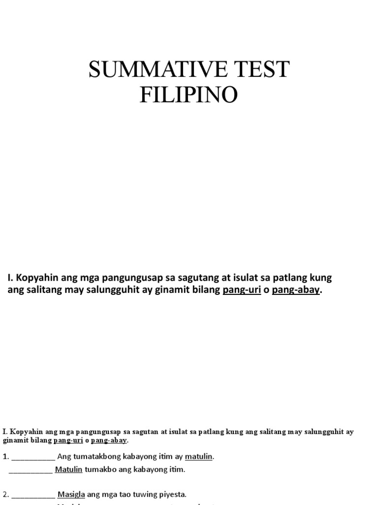 Summative Test Filipino | PDF