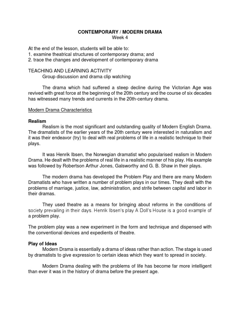 Contemporary Drama | PDF | Expressionism | Play (Theatre)