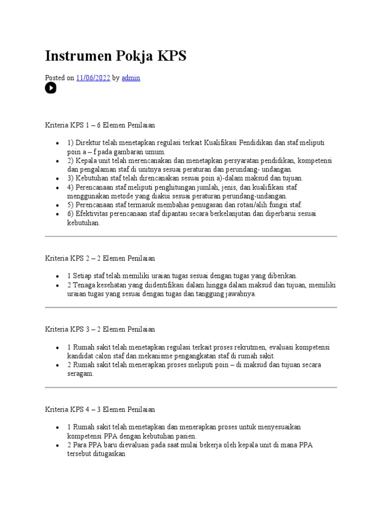 Instrumen Pokja KPS | PDF