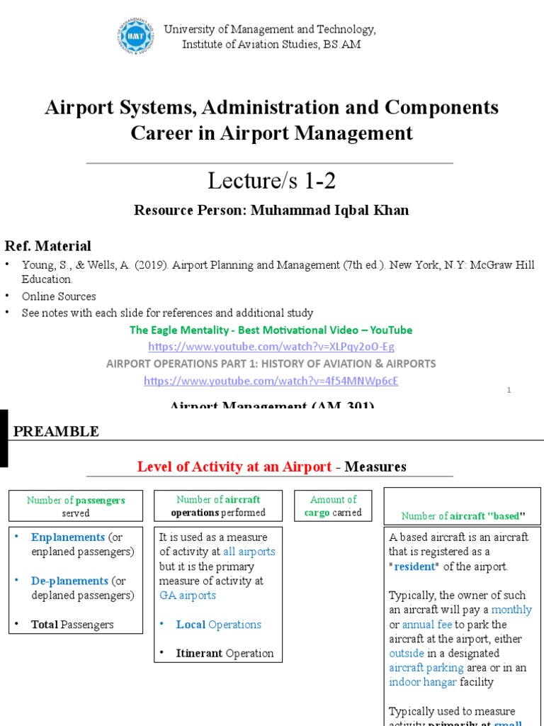 Lecture 1-2 AM 301 Airport Systems, Administration and Components Career in Airport Management ...