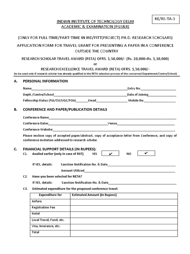 Travel Grant (RSTA) Form | PDF | Government