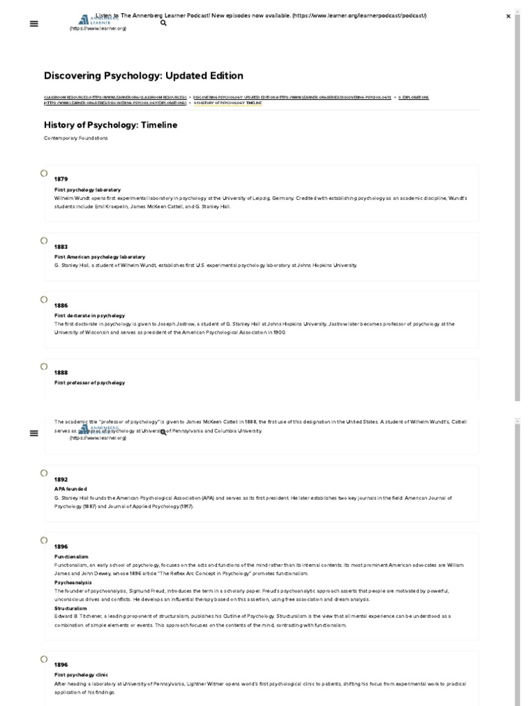 History of Psychology - Timeline - Annenberg Learner | PDF | Psychology ...