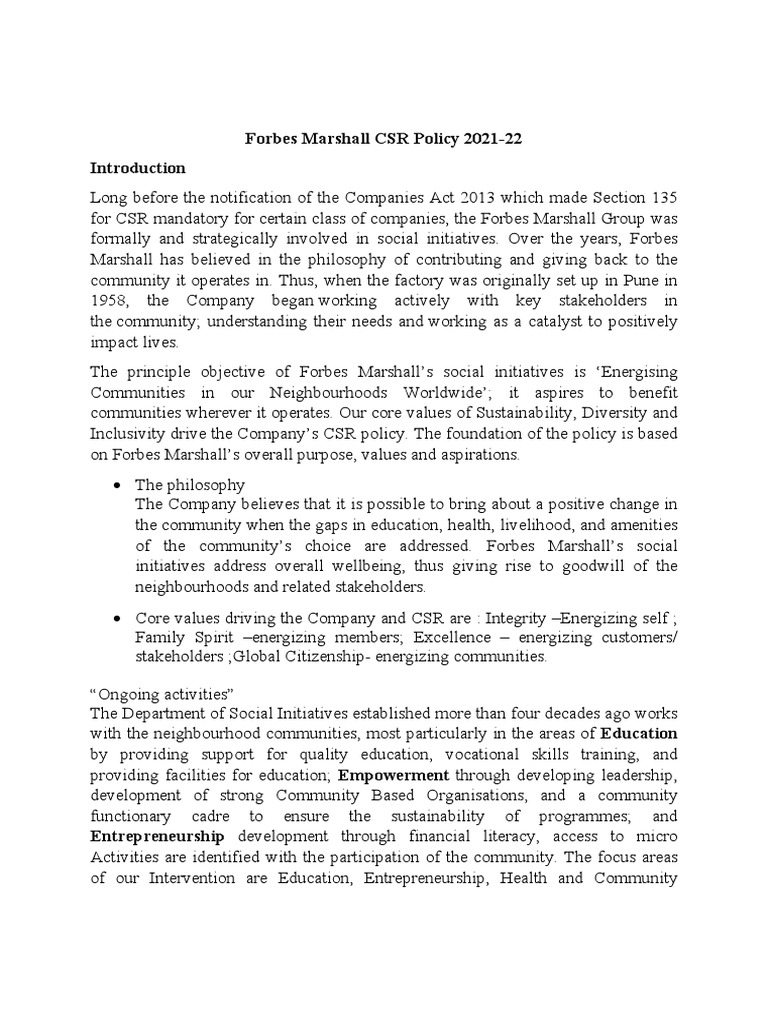 FM-CSR Policy | PDF | Corporate Social Responsibility | Foundation ...