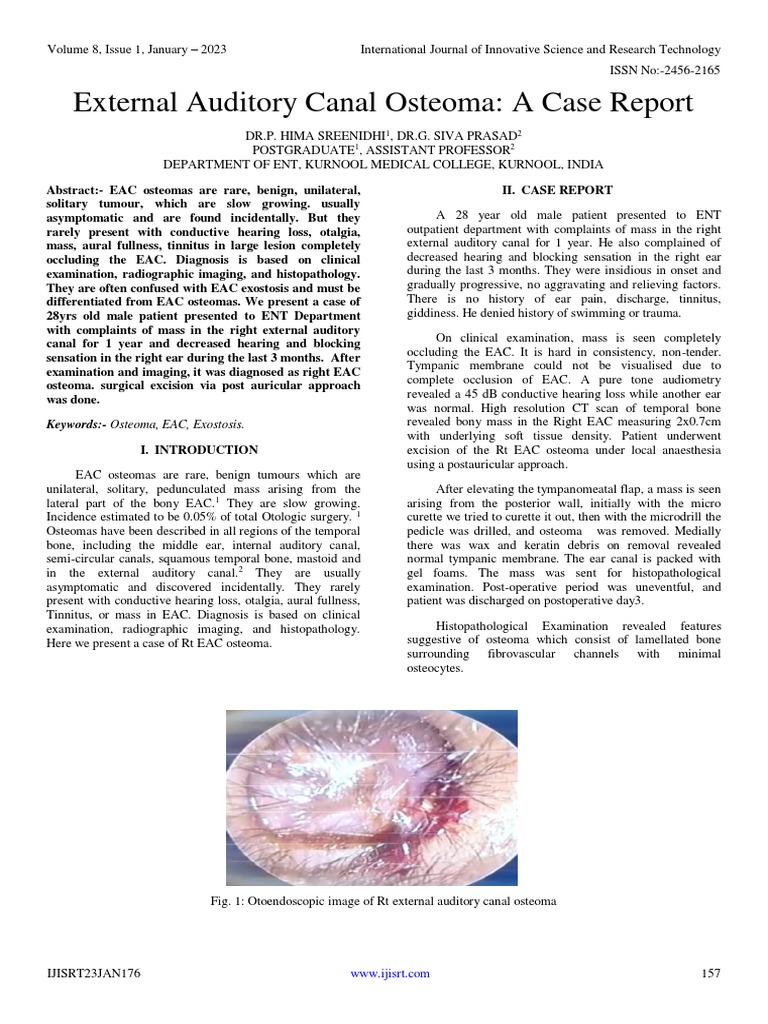 External Auditory Canal Osteoma A Case Report | PDF | Ear | Bone