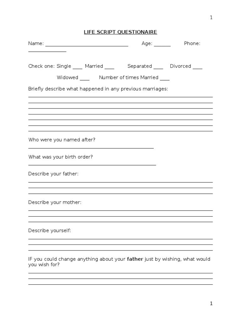 Life Script Questionnaire | PDF | Questionnaire