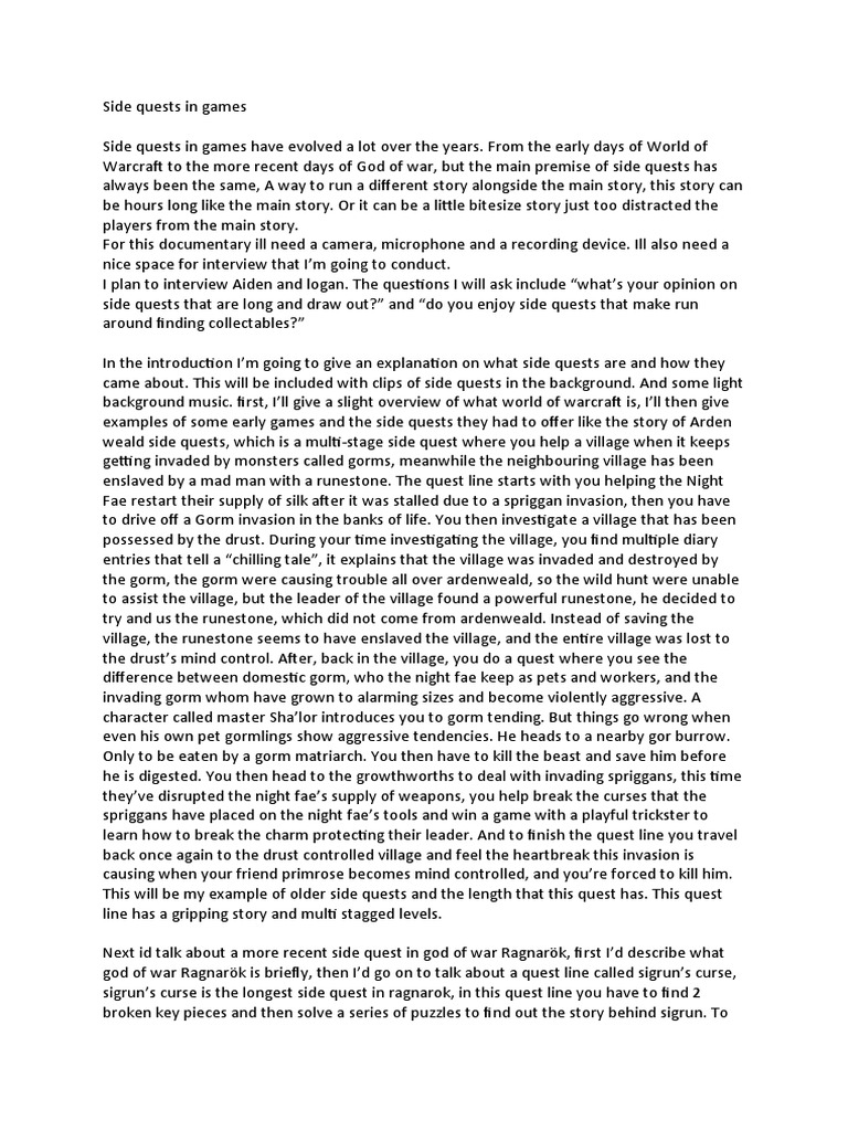Side Quests in Games | PDF