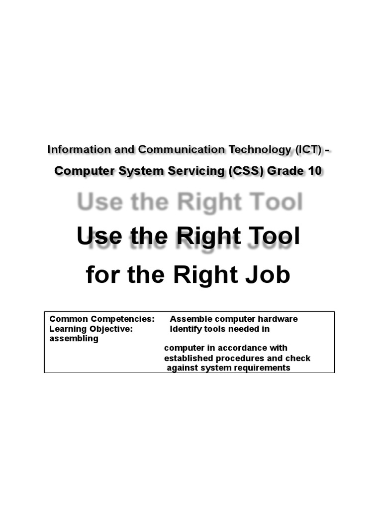 Lesson 2 Computer Hardware Tools | PDF | Screw | Electrostatic Discharge