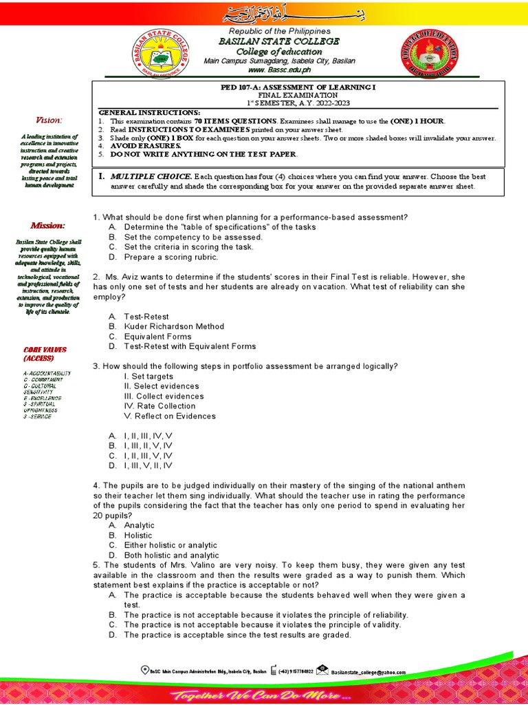 Test Question Ped 107 Finals Edited | PDF | Educational Assessment ...