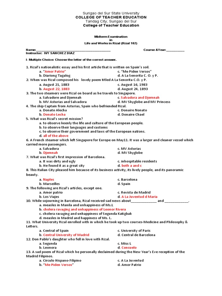 RIZAL MIDTERM | PDF | Philippines