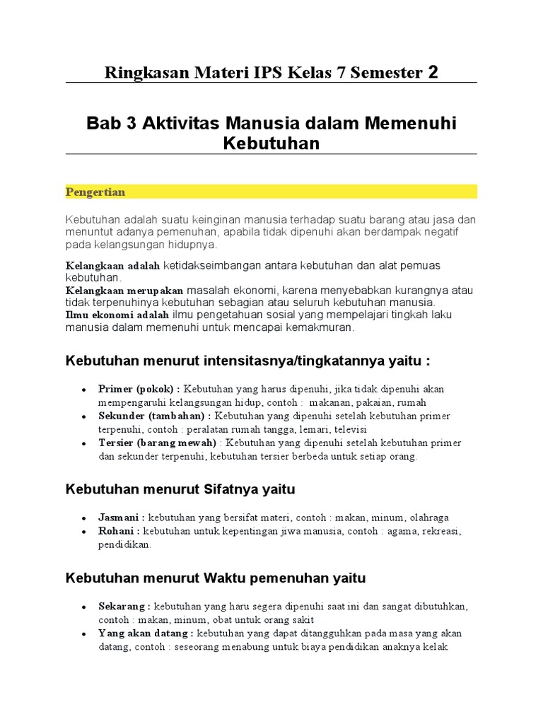 Ringkasan Materi IPS Kelas 7 Semester 2 - 2023 | PDF