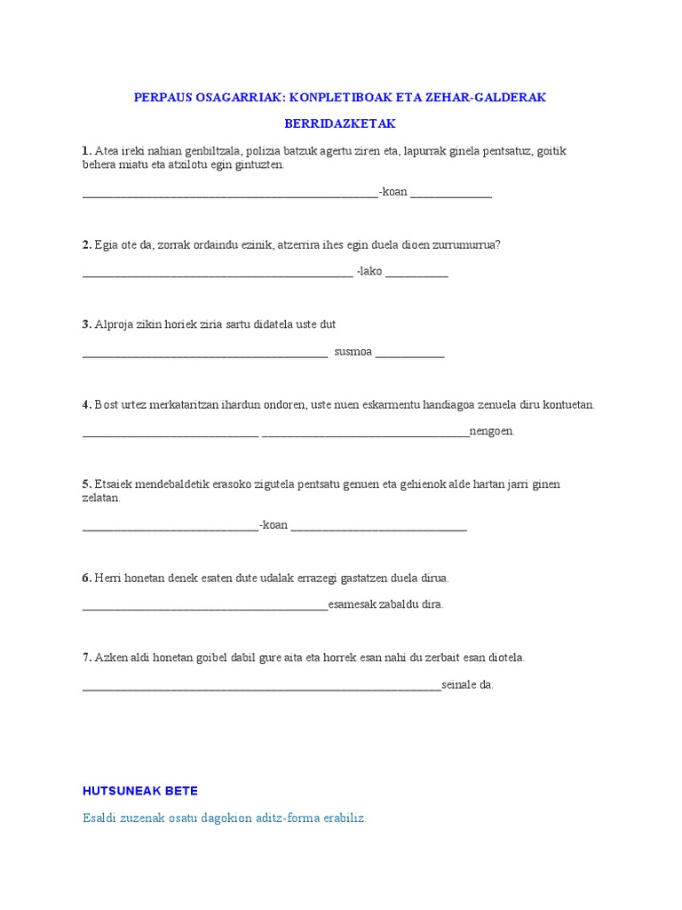 Perpaus Osagarriak - Konpletiboak Eta Zehar-Galderak | PDF