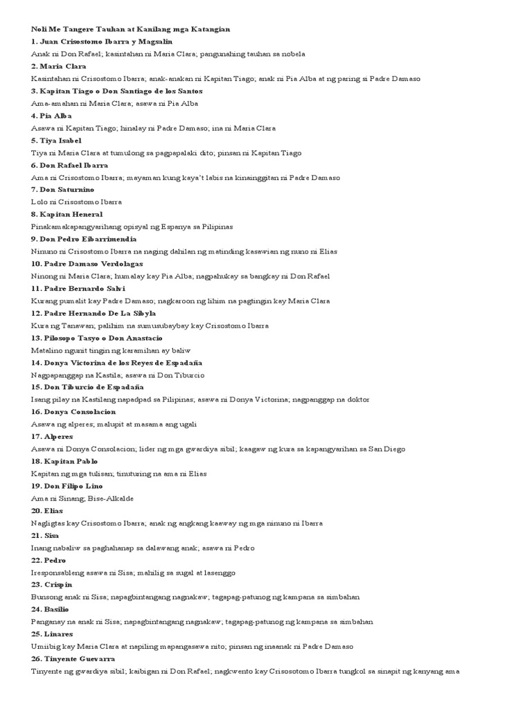 Characters of Noli Me Tangere | PDF