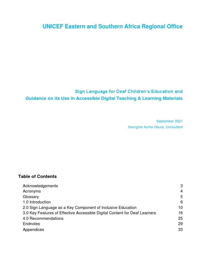 UNICEF ESA Guidance Use Sign Language ADT | PDF | Sign Language ...