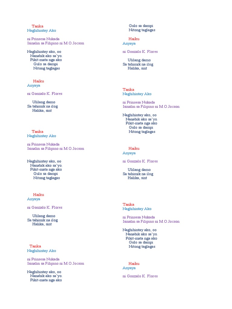 Tula - Tanka at Haiku-Filipino-9 | PDF