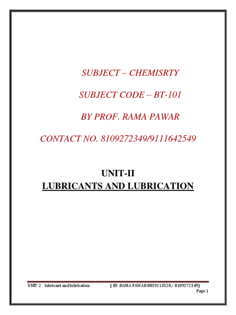 Unit - 2 Notes by Rama Pawar | PDF | Lubricant | Oil