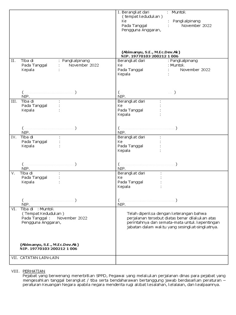Format Belakang SPPD Luar Daerah | PDF