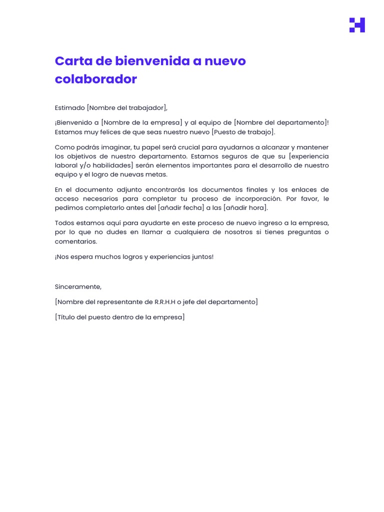Carta de Bienvenida A Nuevo Colaborador 1 | PDF Carta de Bienvenida A Nuevo Colaborador 1 | PDF