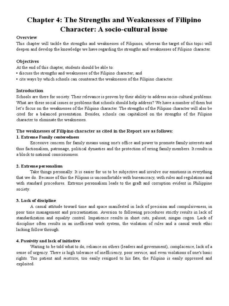 Filipino Character: Strengths and Weaknesses | PDF | Curriculum ...