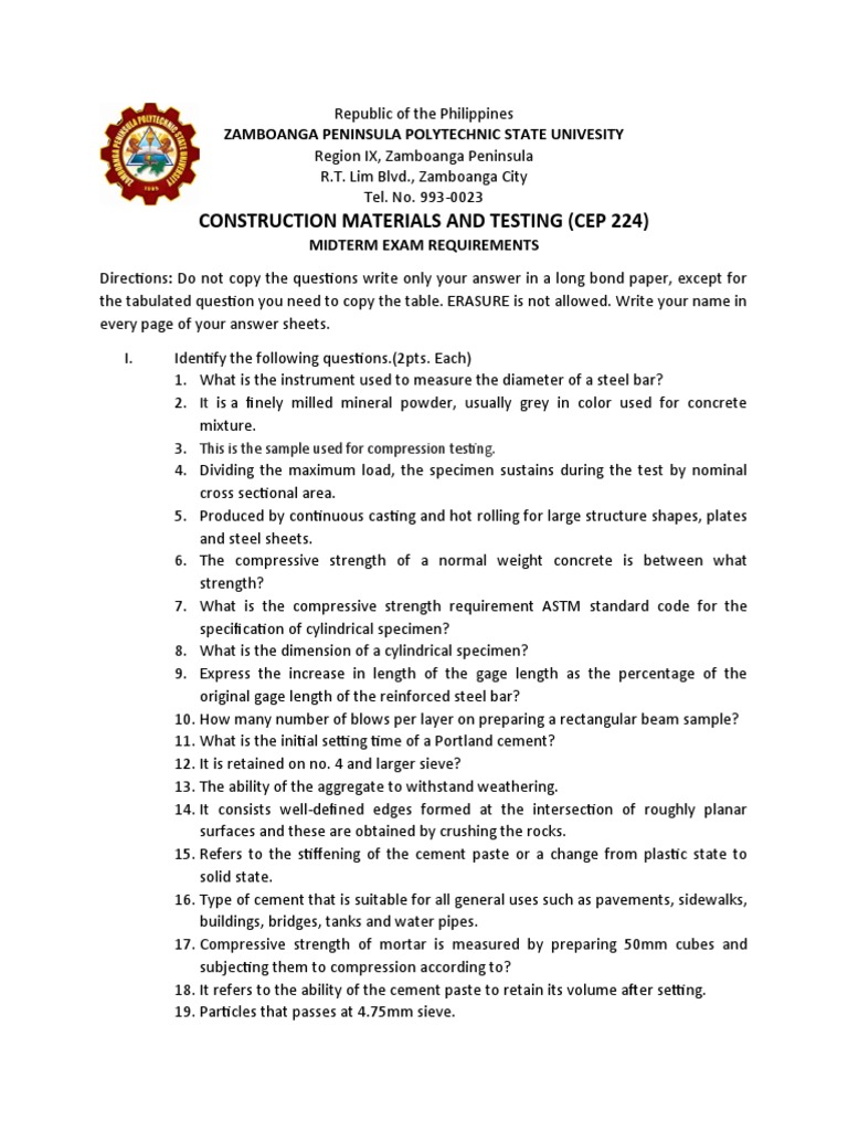 Midterm Exam | PDF | Concrete | Materials