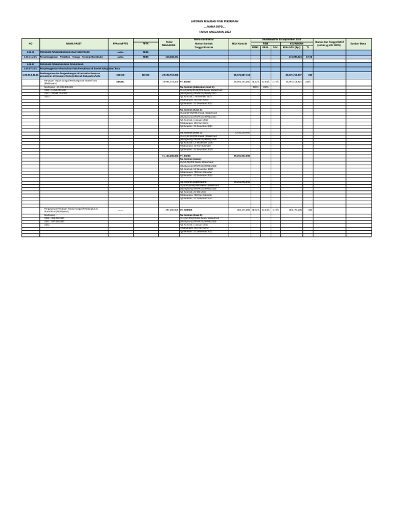 Format Lap Realisasi Fisik - SKPD | PDF