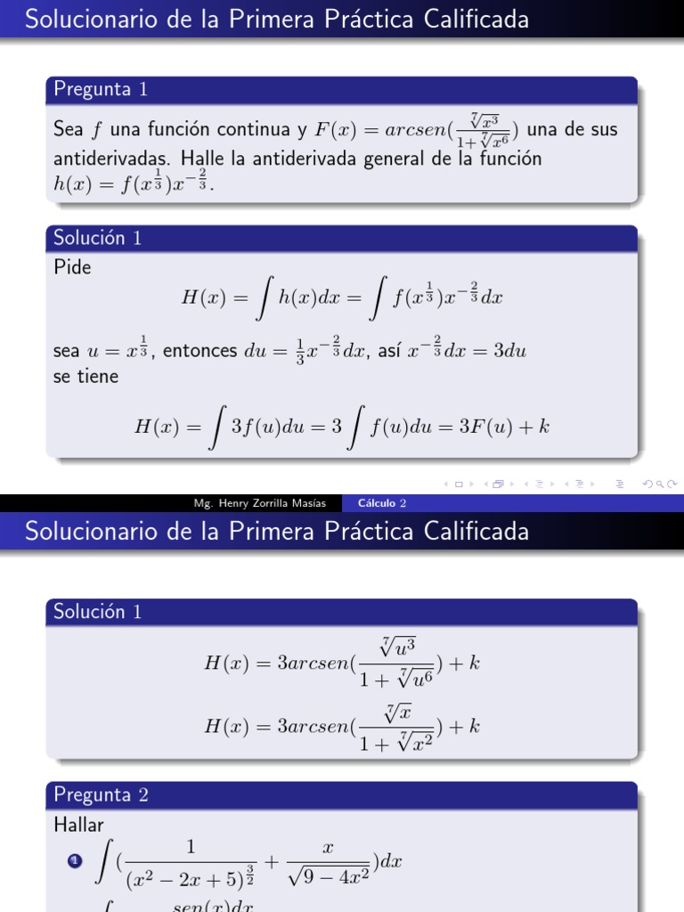 Solucionario PC1, Cálculo II - Henry Zorrilla | PDF | Cálculo | Análisis matemático