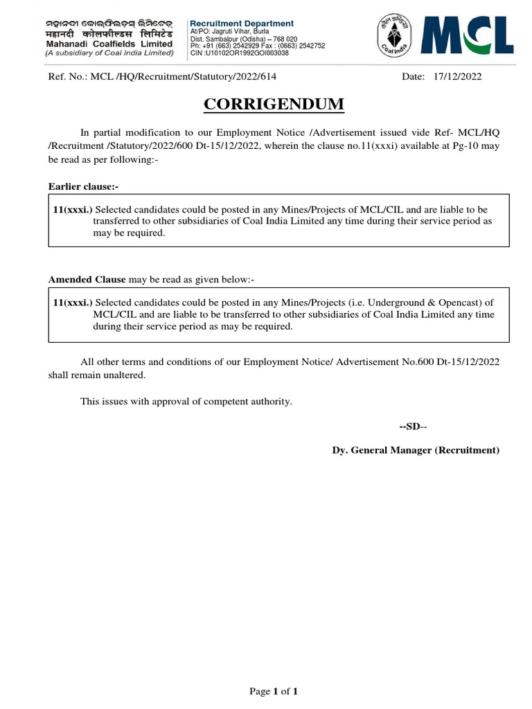Corrigendum Notice - OR - 2022 | PDF