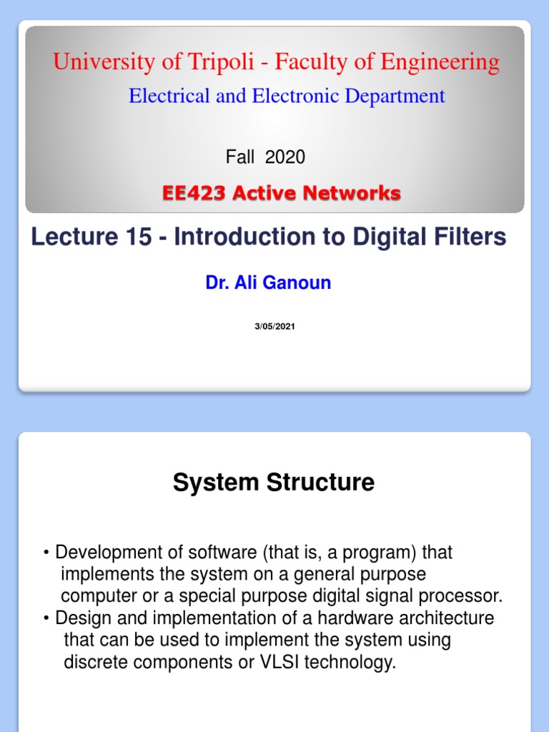EE423 Lecture 15 - Introduction To Digital Filters | PDF ...