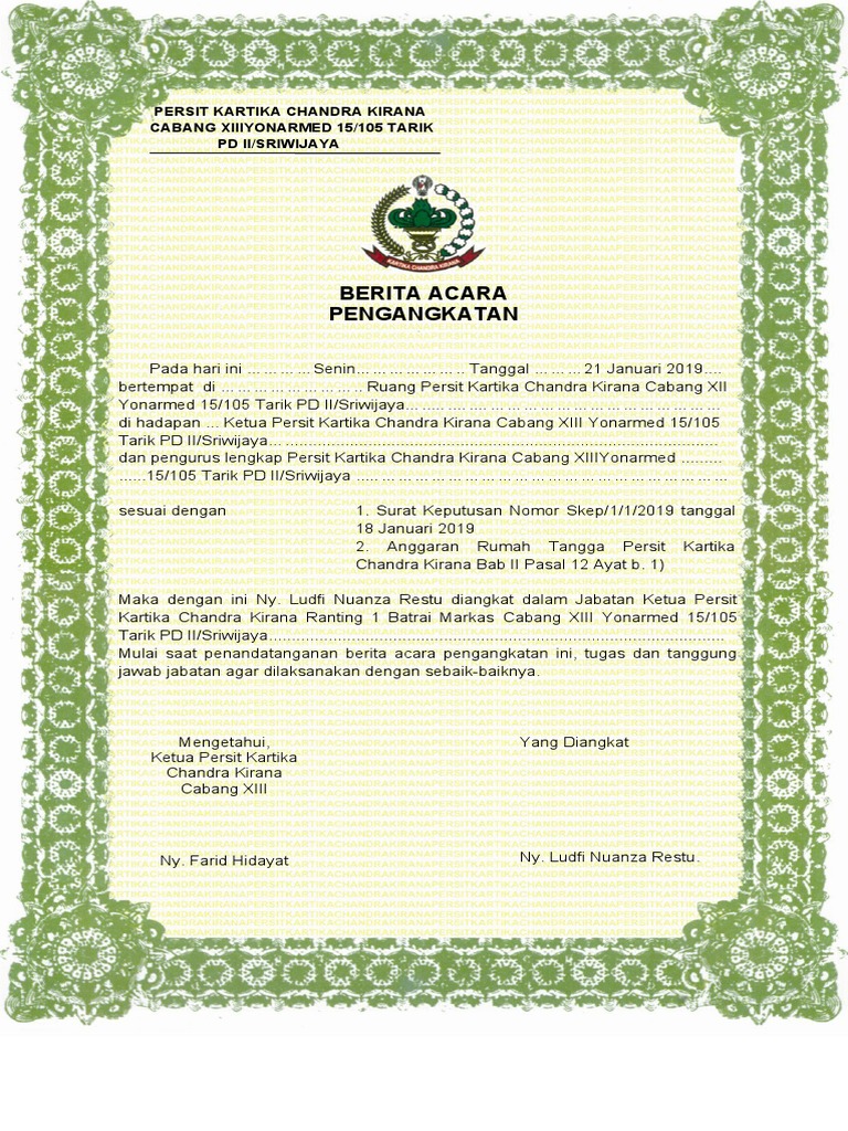 Berita Acara Pengangkatan Persit | PDF