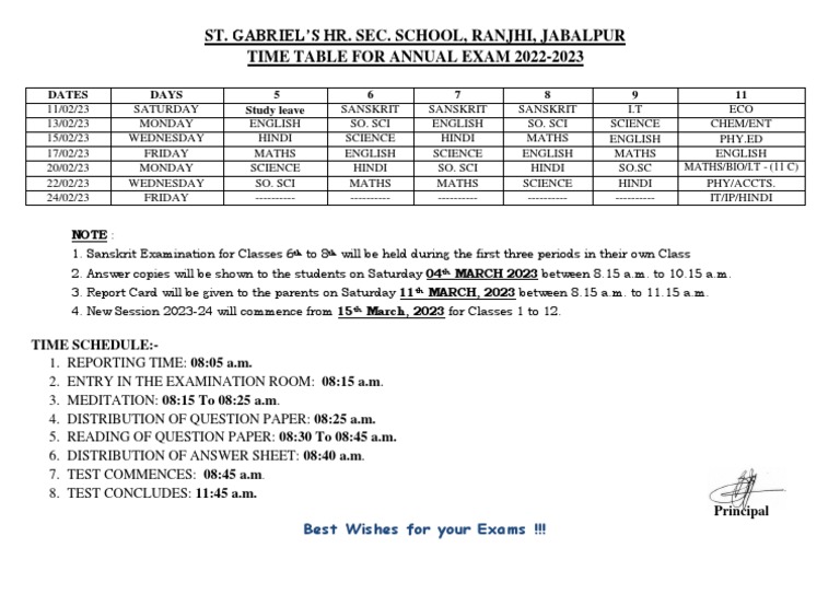 Annual Exam Timetable 2022-23 | PDF