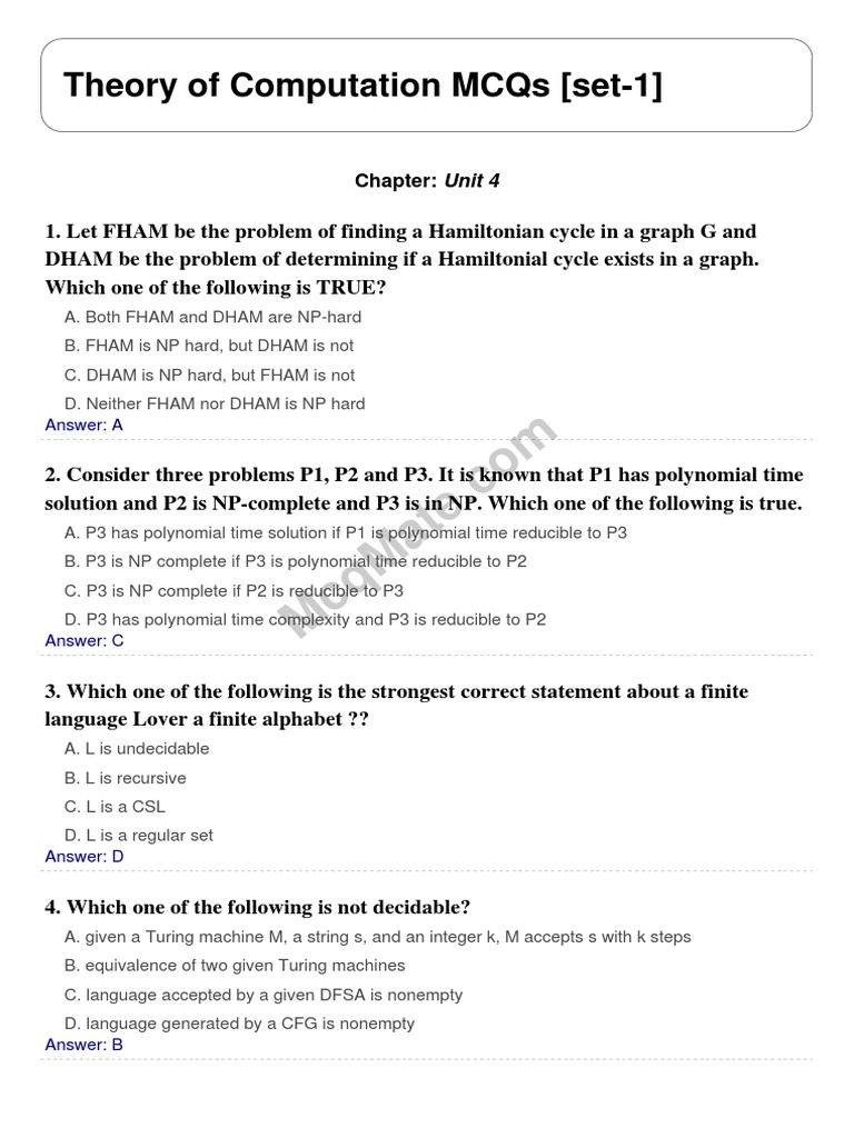 Theory of Computation (Chapter - Unit 4) Solved MCQs (Set-1) | Download ... Theory of Computation (Chapter - Unit 4) Solved MCQs (Set-1) | Download ...