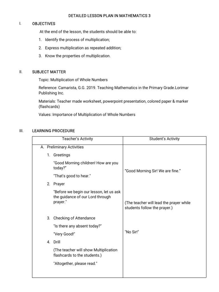 Math Lesson Plan: Multiplication Concepts | PDF