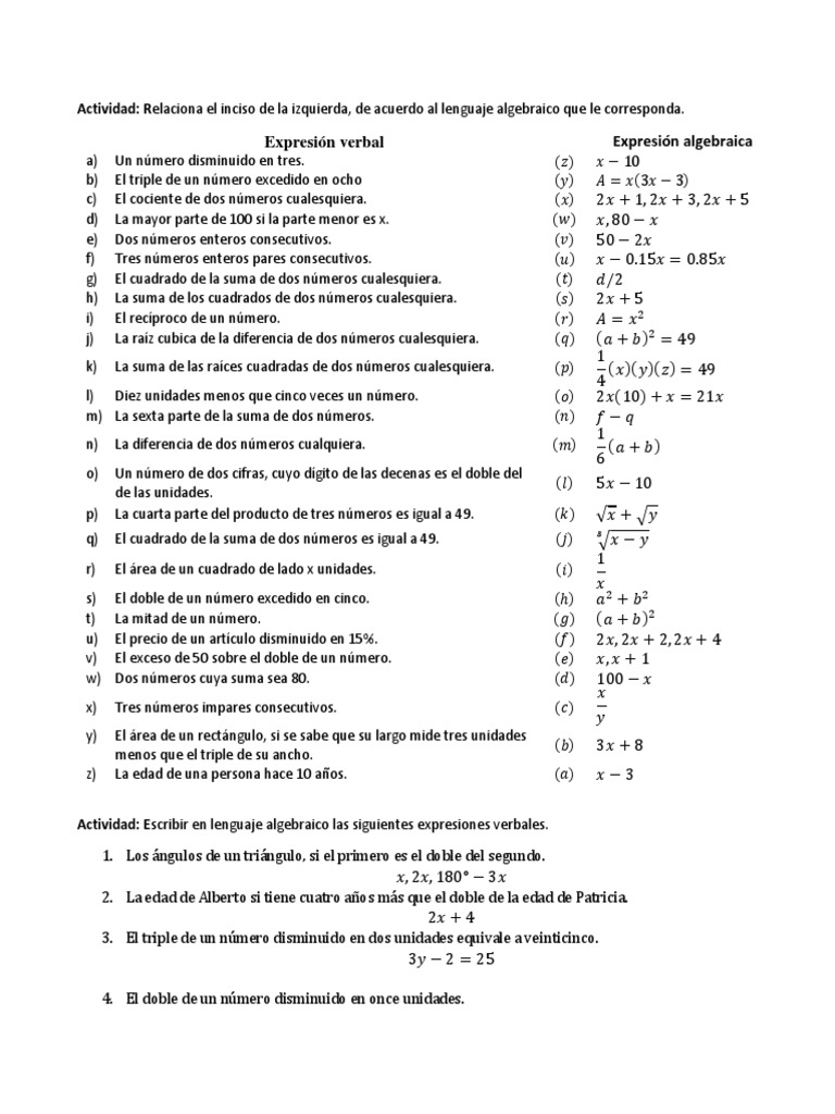 Lenguaje Algebraico | PDF